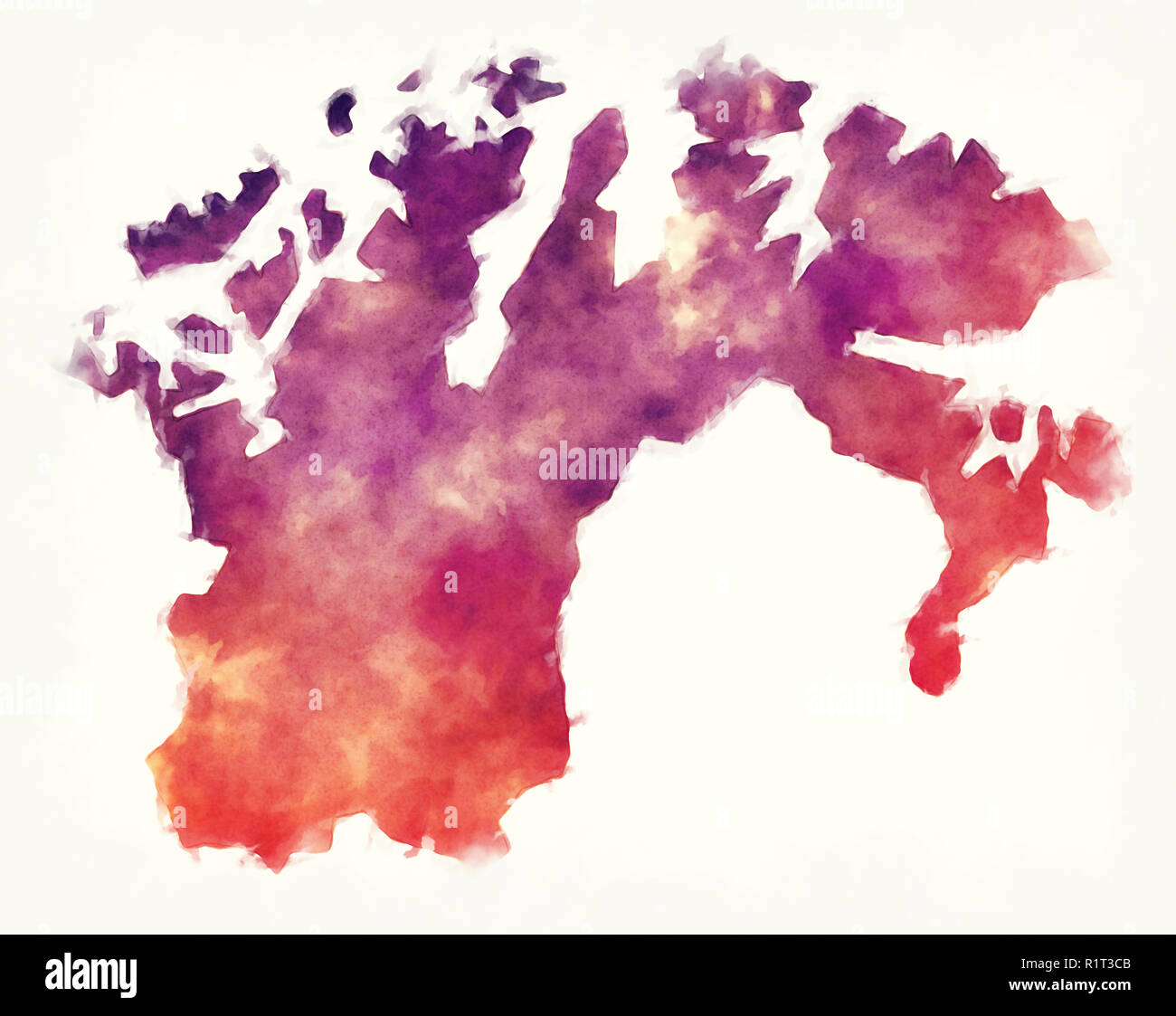 Finnmark region watercolor map of Norway in front of a white background ...