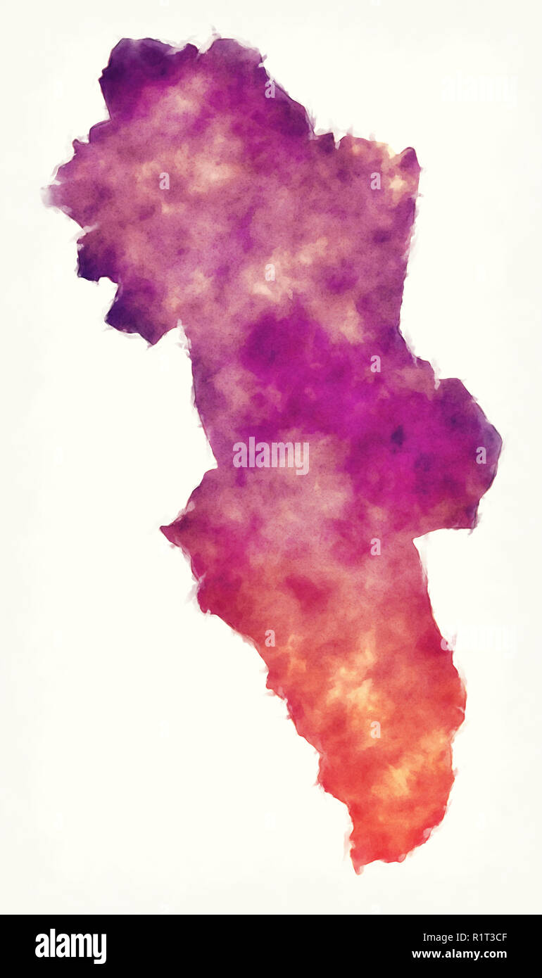 Hedmark region watercolor map of Norway in front of a white background ...