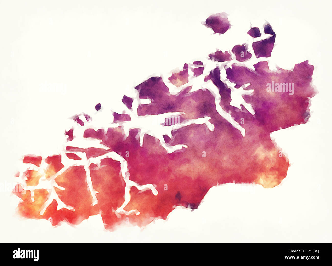 More og Romsdal region watercolor map of Norway in front of a white ...