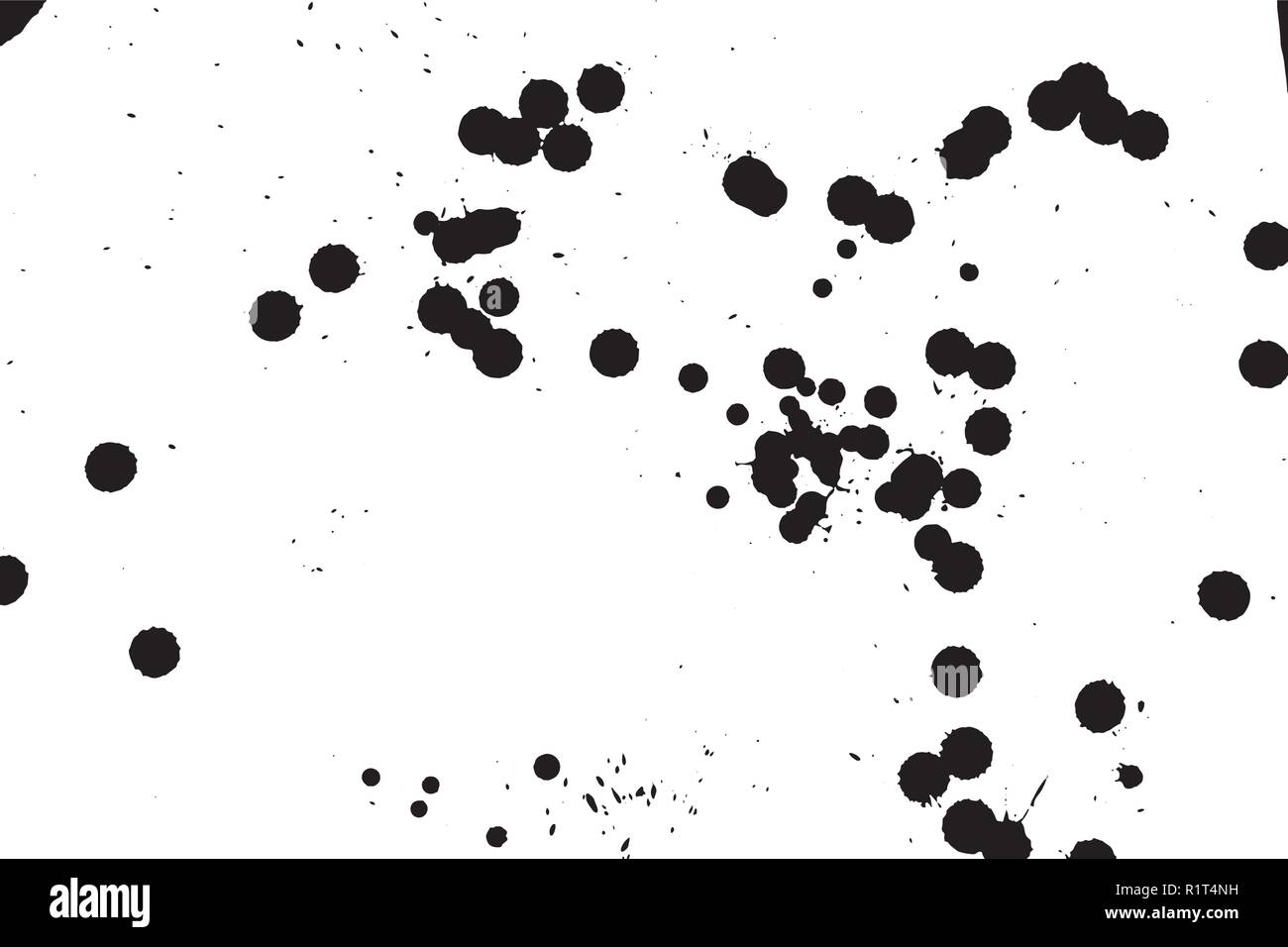 Ink grunge drops texture. Black hand drawn splashes and stains on white ...