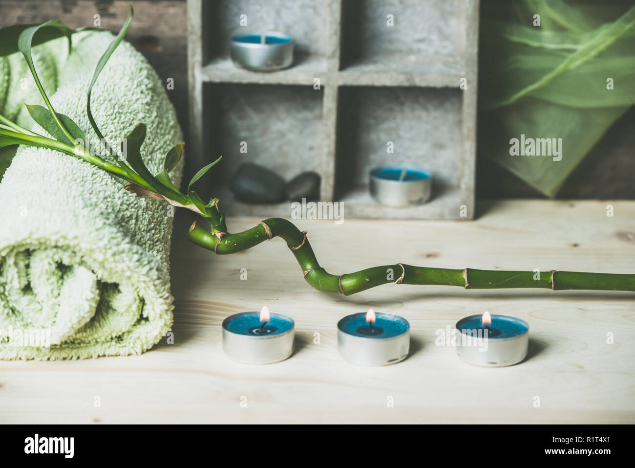 a moment to relax, natural spa and wellness background, raw wood ...