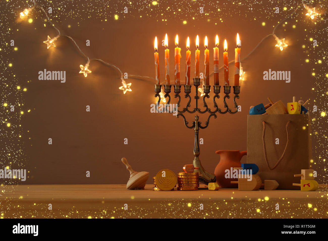 image of jewish holiday Hanukkah background with menorah (traditional ...