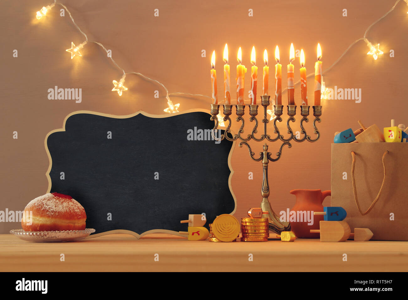 image of jewish holiday Hanukkah background with menorah (traditional ...