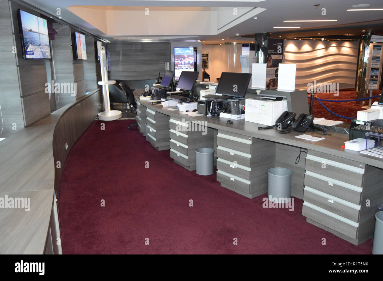 The front Desk of a cruise ship with views of workplace managers, MSC ...