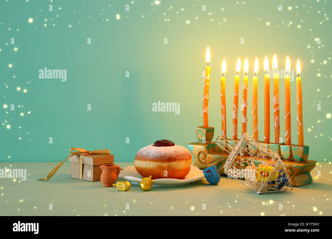image of jewish holiday Hanukkah background with menorah (traditional ...