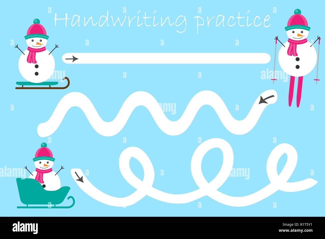 Handwriting practice sheet, christmas theme, snowmen, kids preschool ...