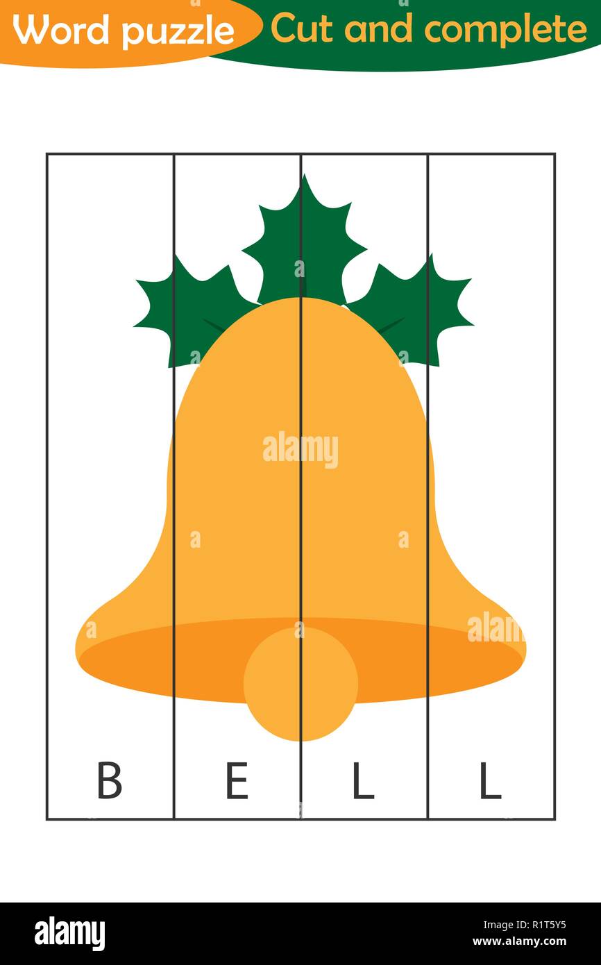 Word puzzle, xmas bell in cartoon style, christmas education game for ...
