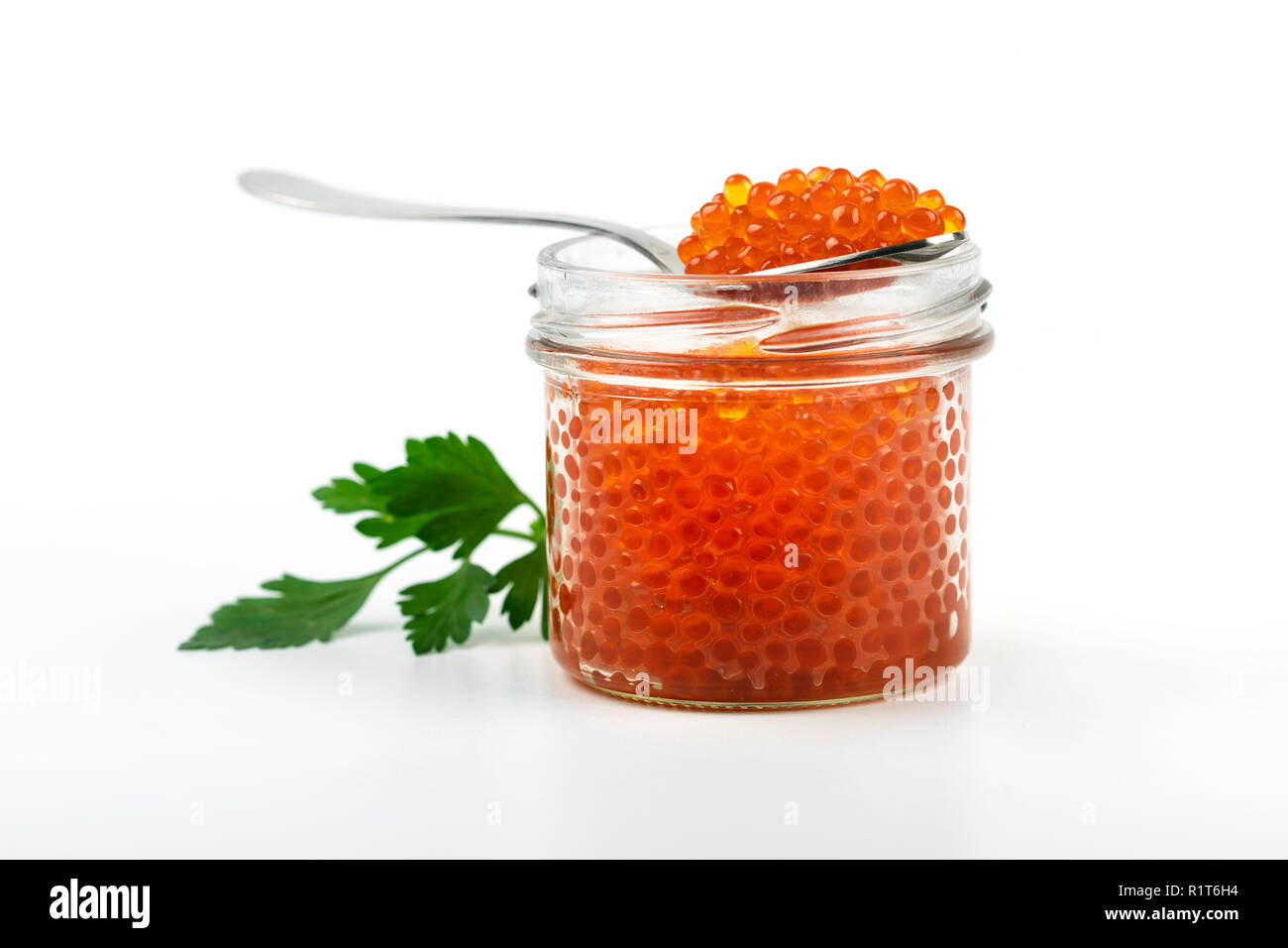red fish roe jar isolated on white background Stock Photo - Alamy