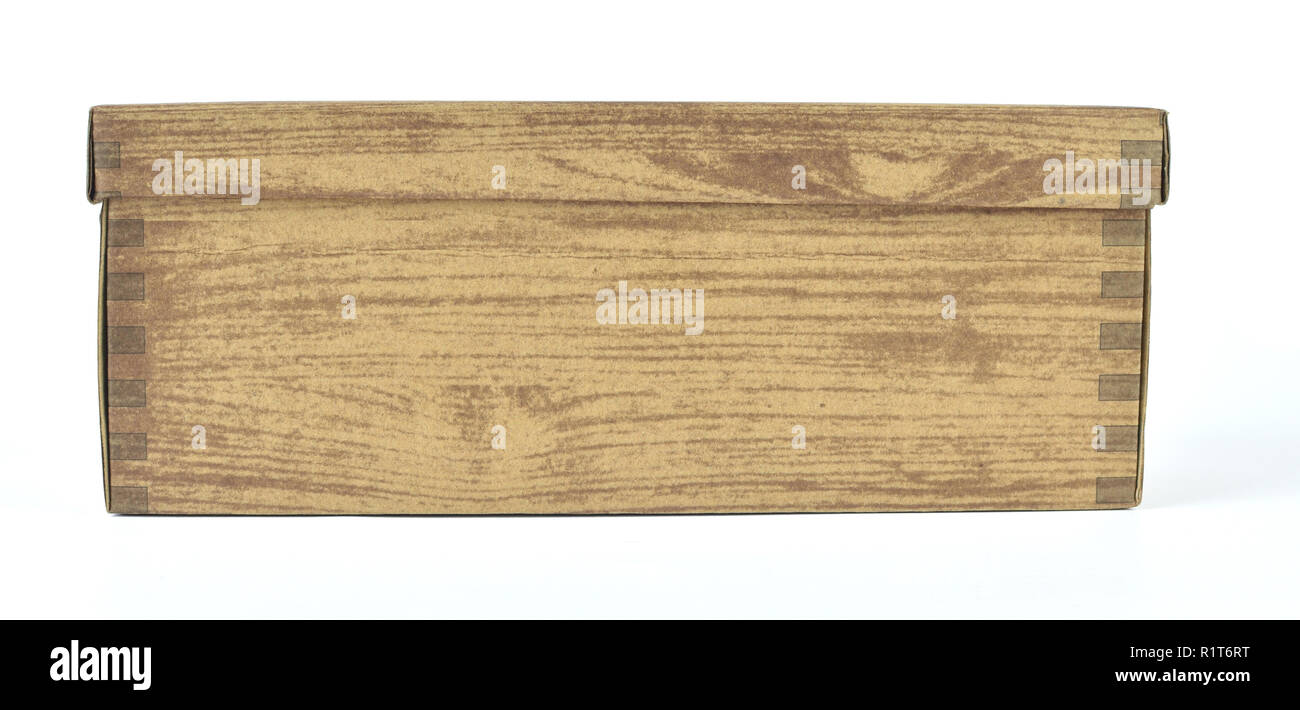 Cardboard box with a wooden pattern isolated on white Stock Photo - Alamy