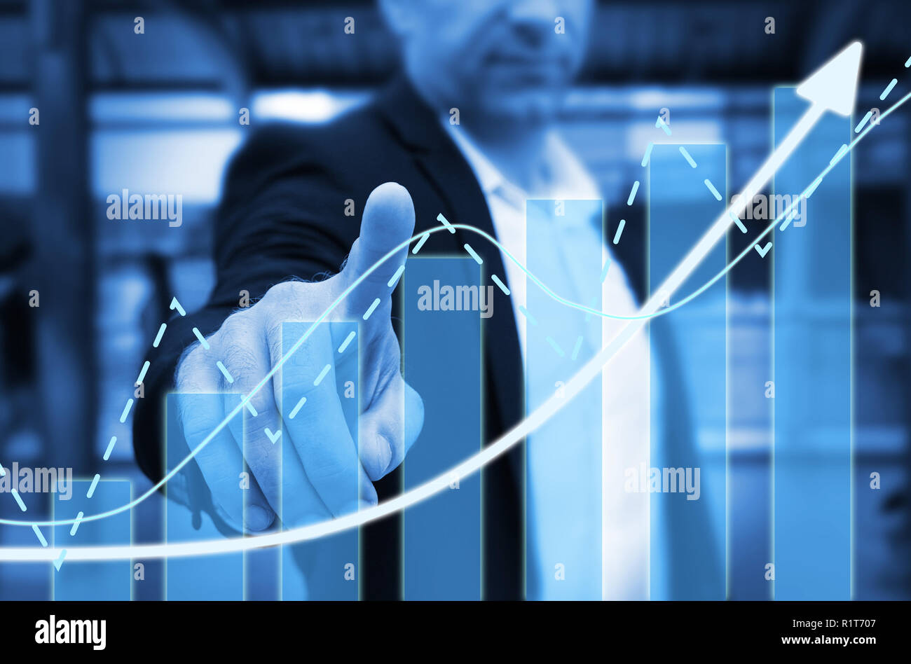 Blue theme chart direction up trend and volume with background business ...