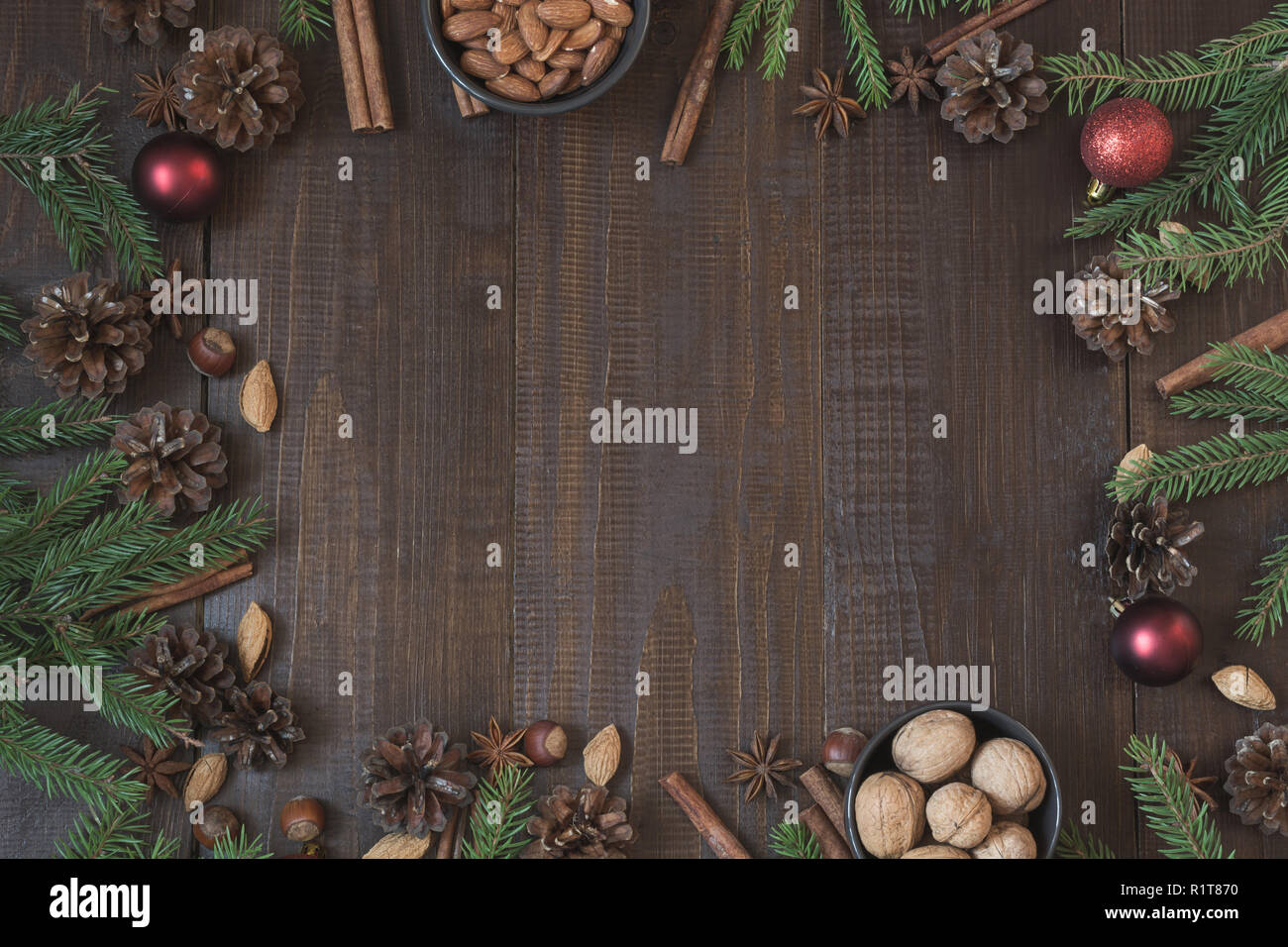 Christmas border with ingredient for baking with copy space. New Year ...