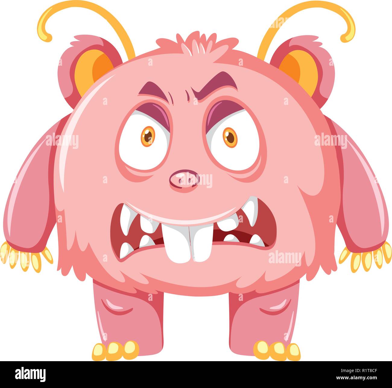 Pink scary monster on white backgroud illustration Stock Vector Image ...