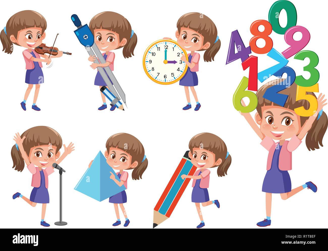 Set of girl with math object illustration Stock Vector Image & Art - Alamy