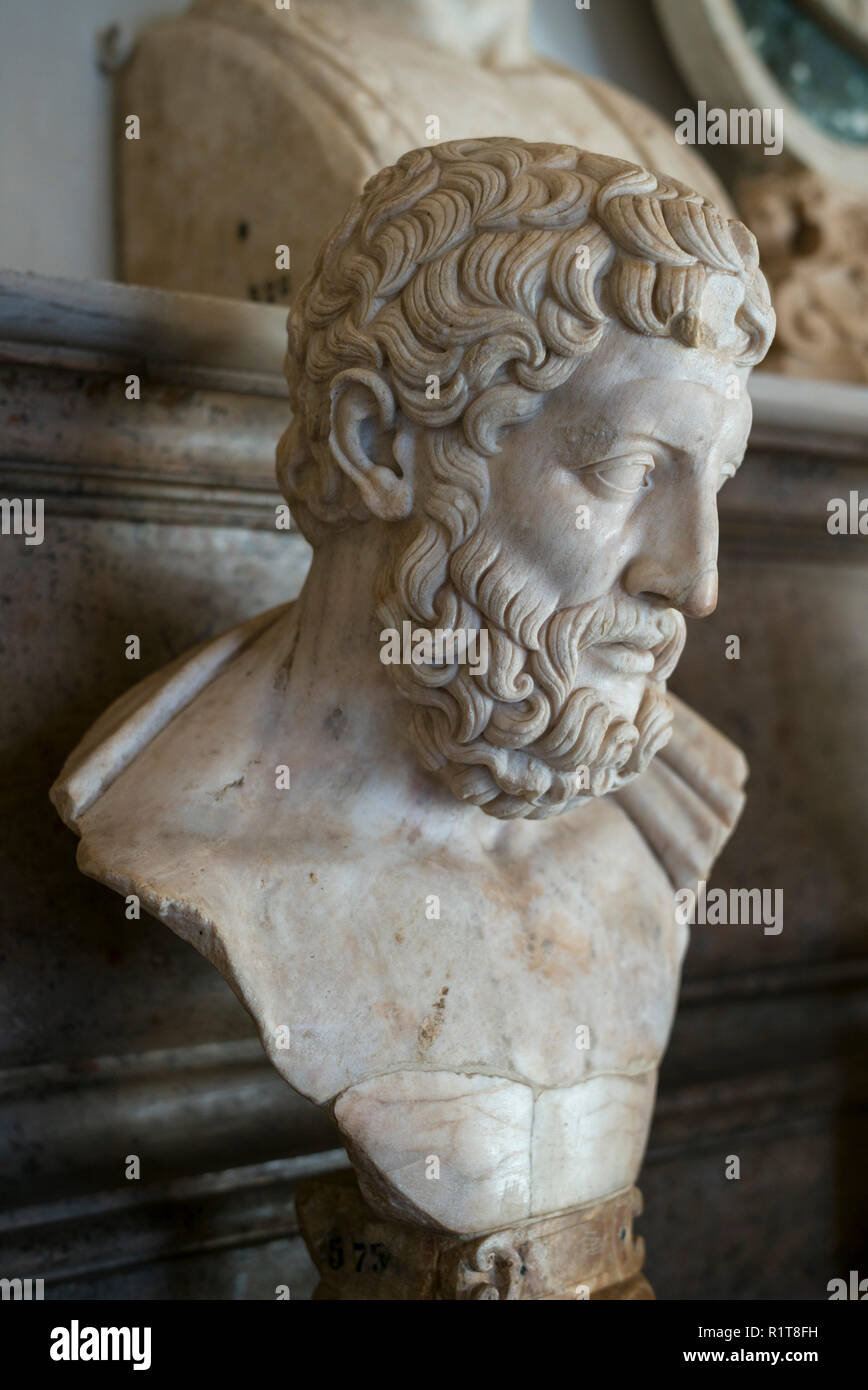 Rome. Italy. Portrait bust of Metrodorus (330–277 BC) in the Hall of ...