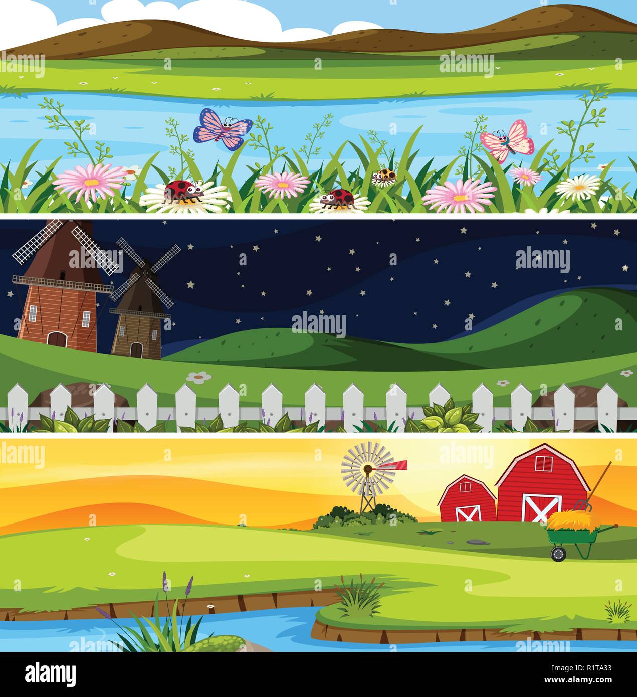 Set of farmland landscape illustration Stock Vector Image & Art - Alamy