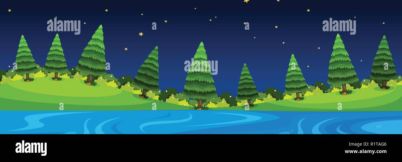 Nature landscape at night illustration Stock Vector Image & Art - Alamy