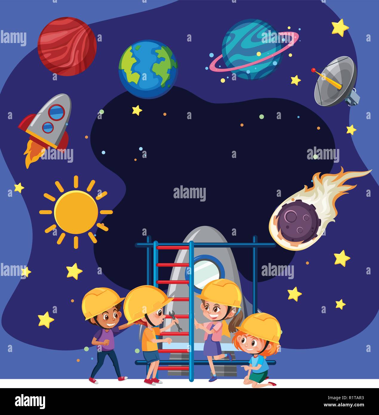 Student building rocket in science class illustration Stock Vector ...