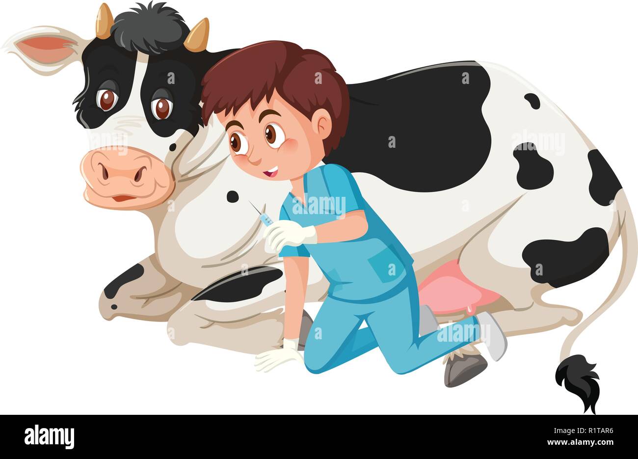 A vet giving injection to a cow illustration Stock Vector Image & Art ...