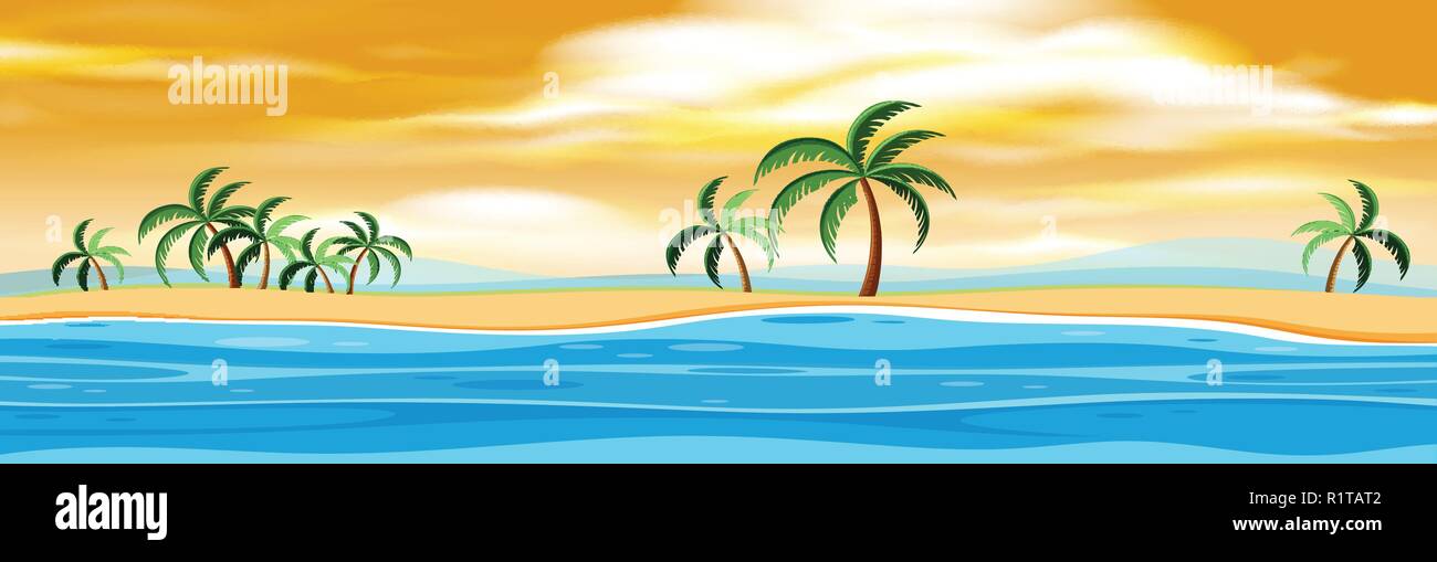 Nature island at sunset illustration Stock Vector Image & Art - Alamy