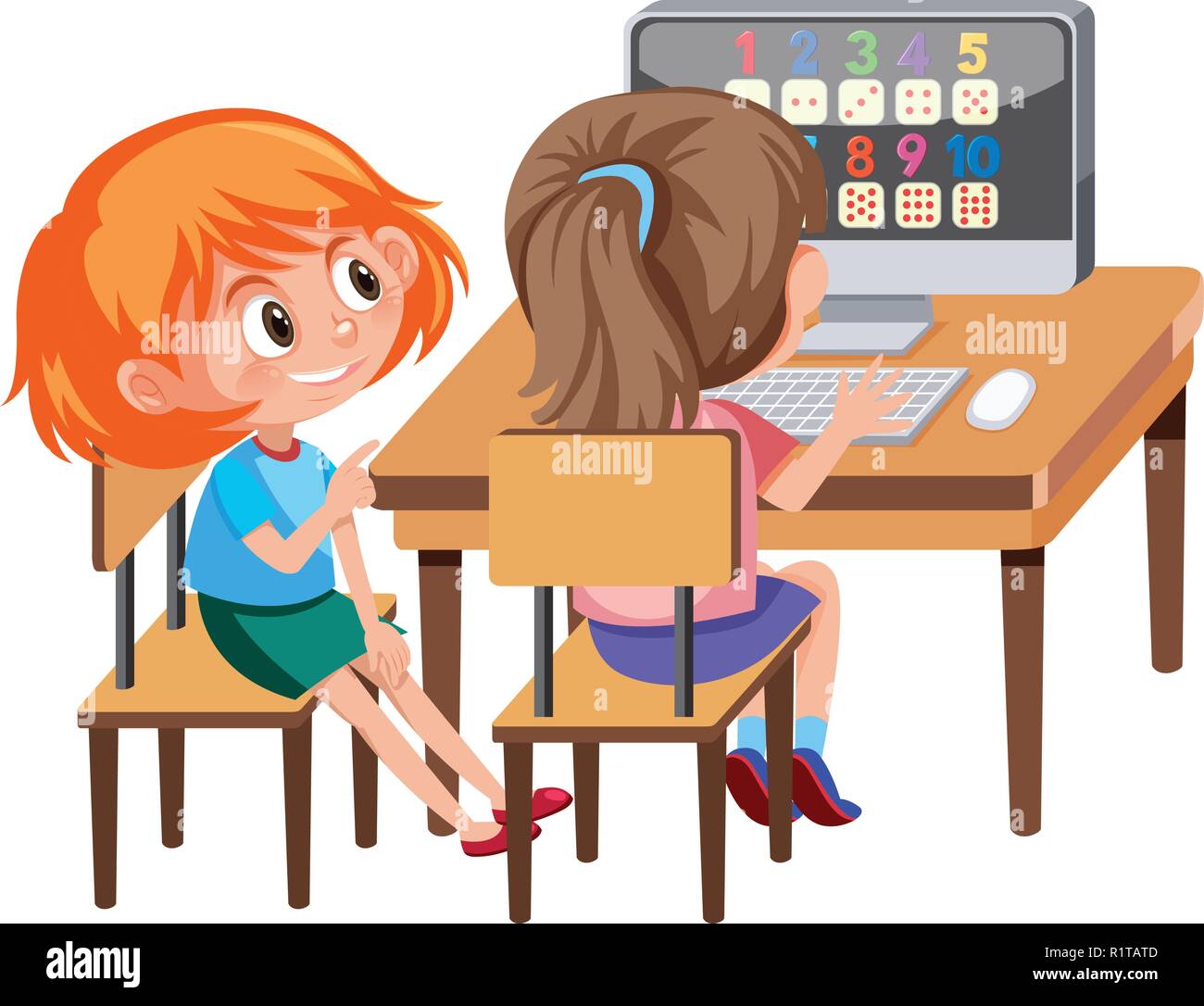 Girl learning math on computer illustration Stock Vector Image & Art ...