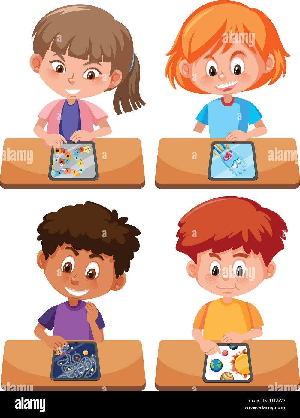 Group of student playing tablet illustration Stock Vector Image & Art ...
