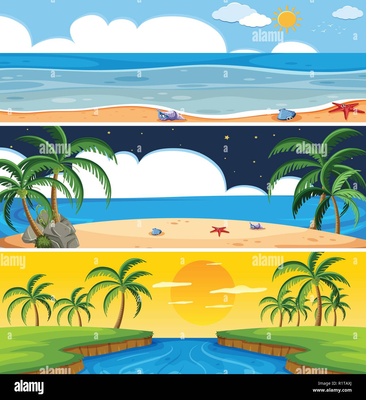 Set of summer beach landscape illustration Stock Vector Image & Art - Alamy