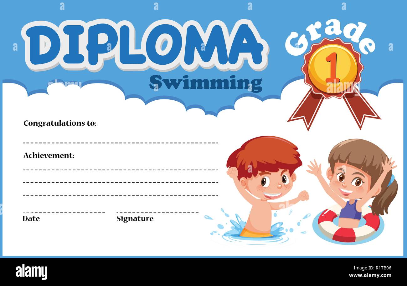 Swimming diploma certificate template illustration Stock Vector Image ...