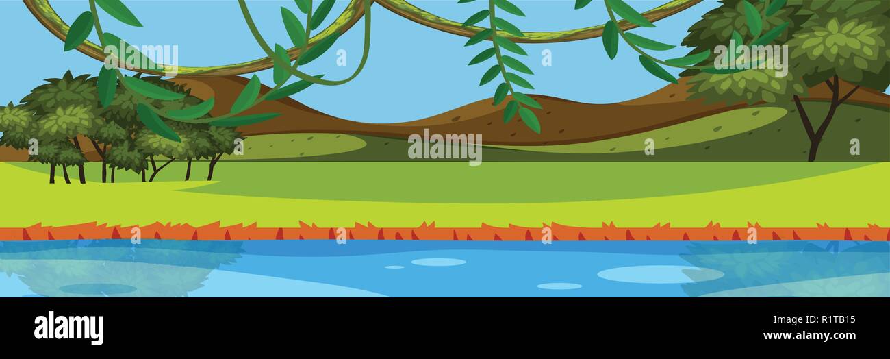 River nature green landscape illustration Stock Vector Image & Art - Alamy