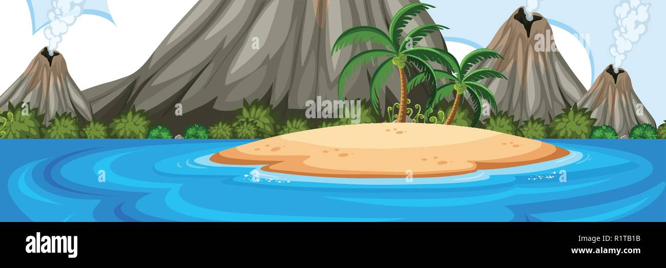 Volcano on the island landscape illustration Stock Vector Image & Art ...