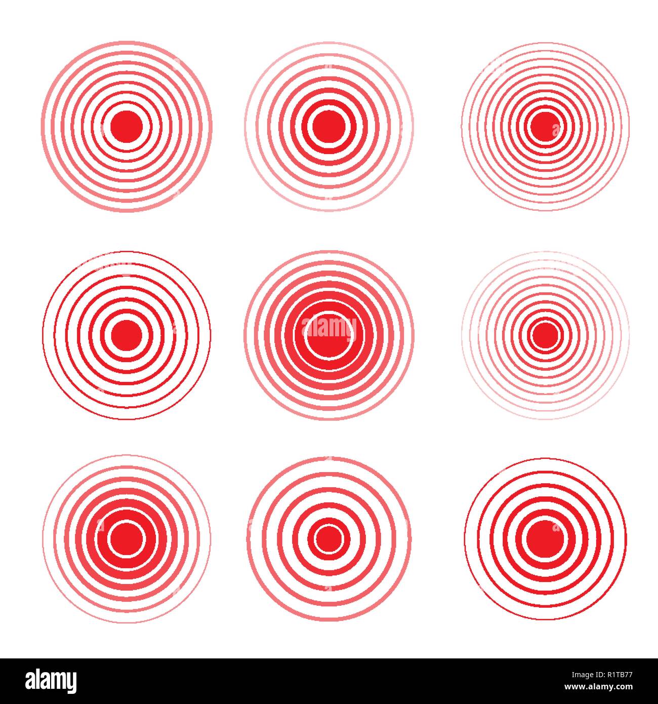 Red rings of pain to indicate localization of pain in different Stock ...