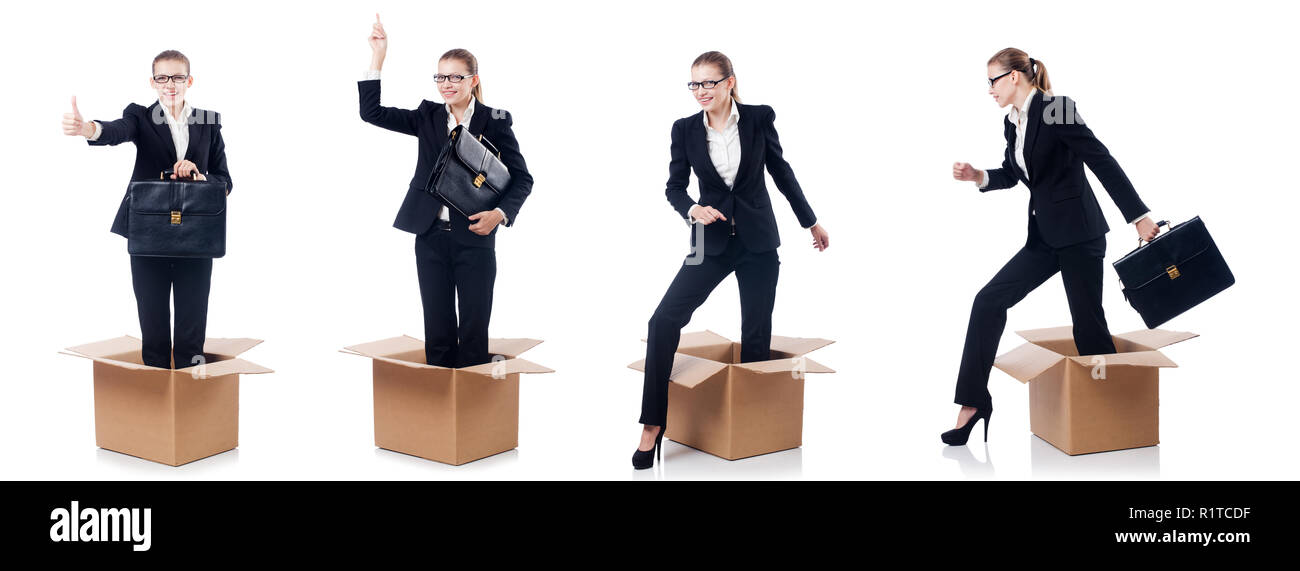 Woman in thinking out of box concept Stock Photo - Alamy