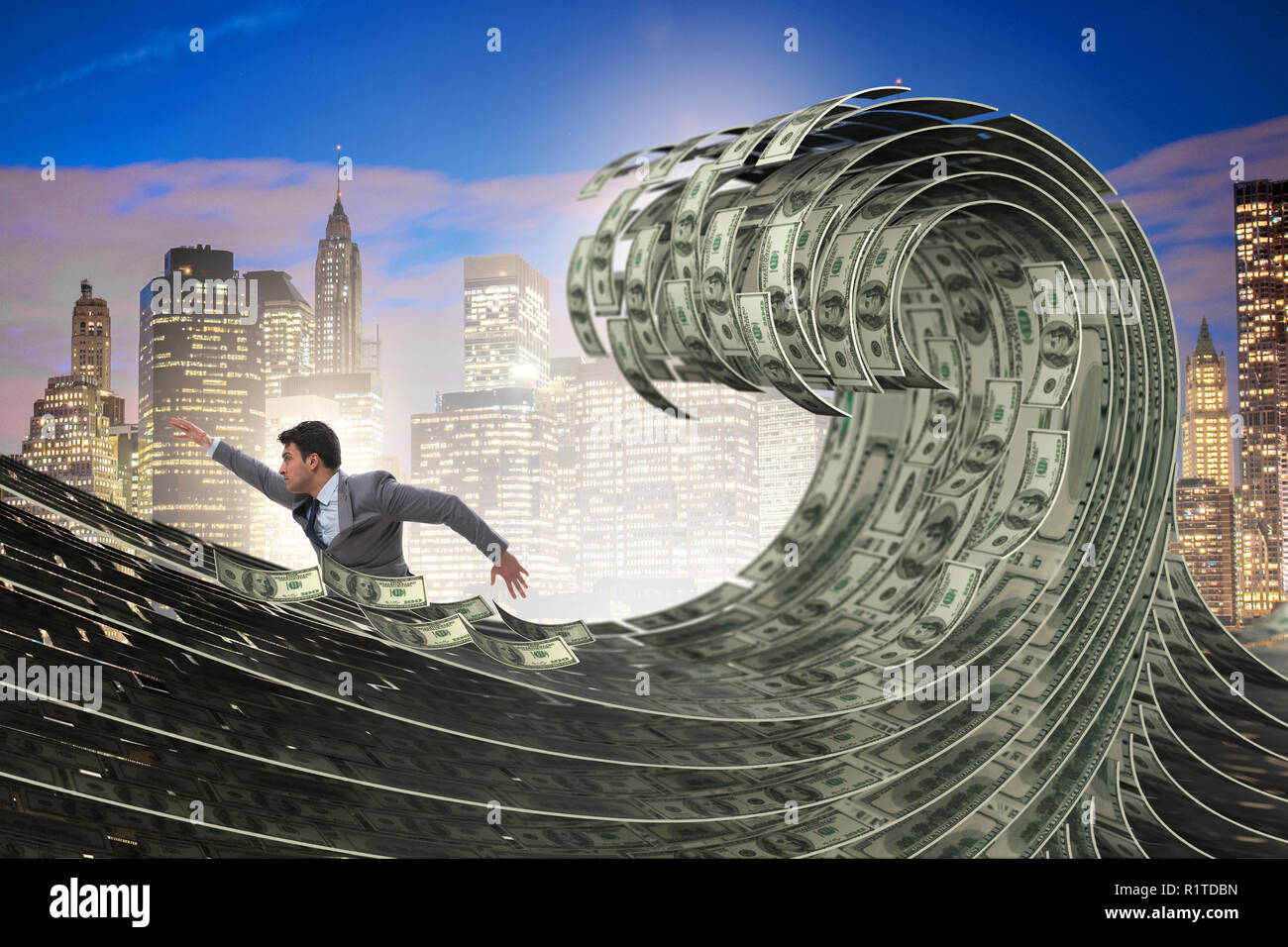 Businessman swimming in the sea of dollar money Stock Photo - Alamy