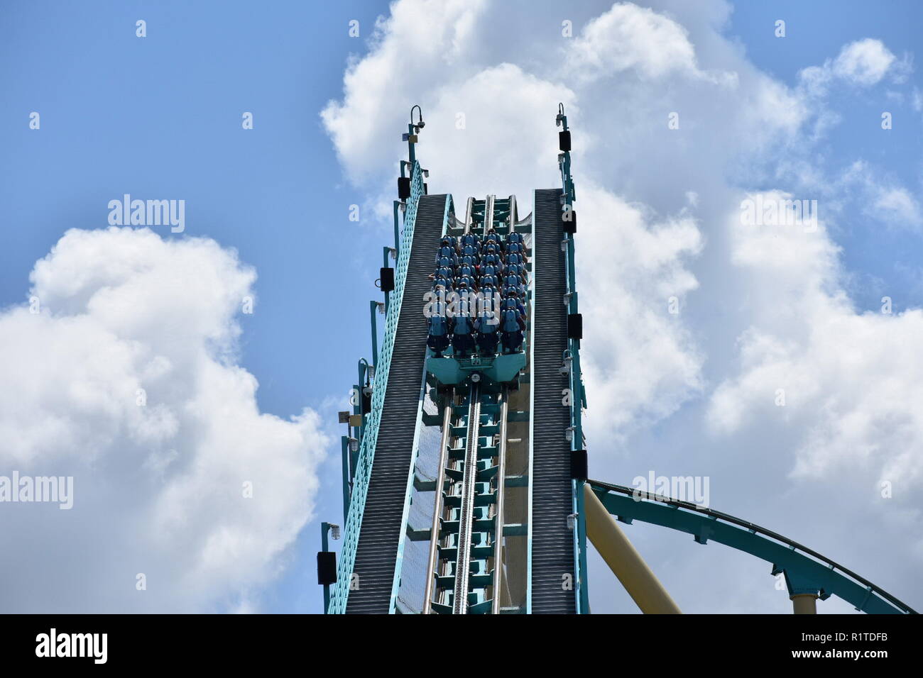 Orlando, Florida. September 21, 2018. Amusement Kraken roller coaster ...