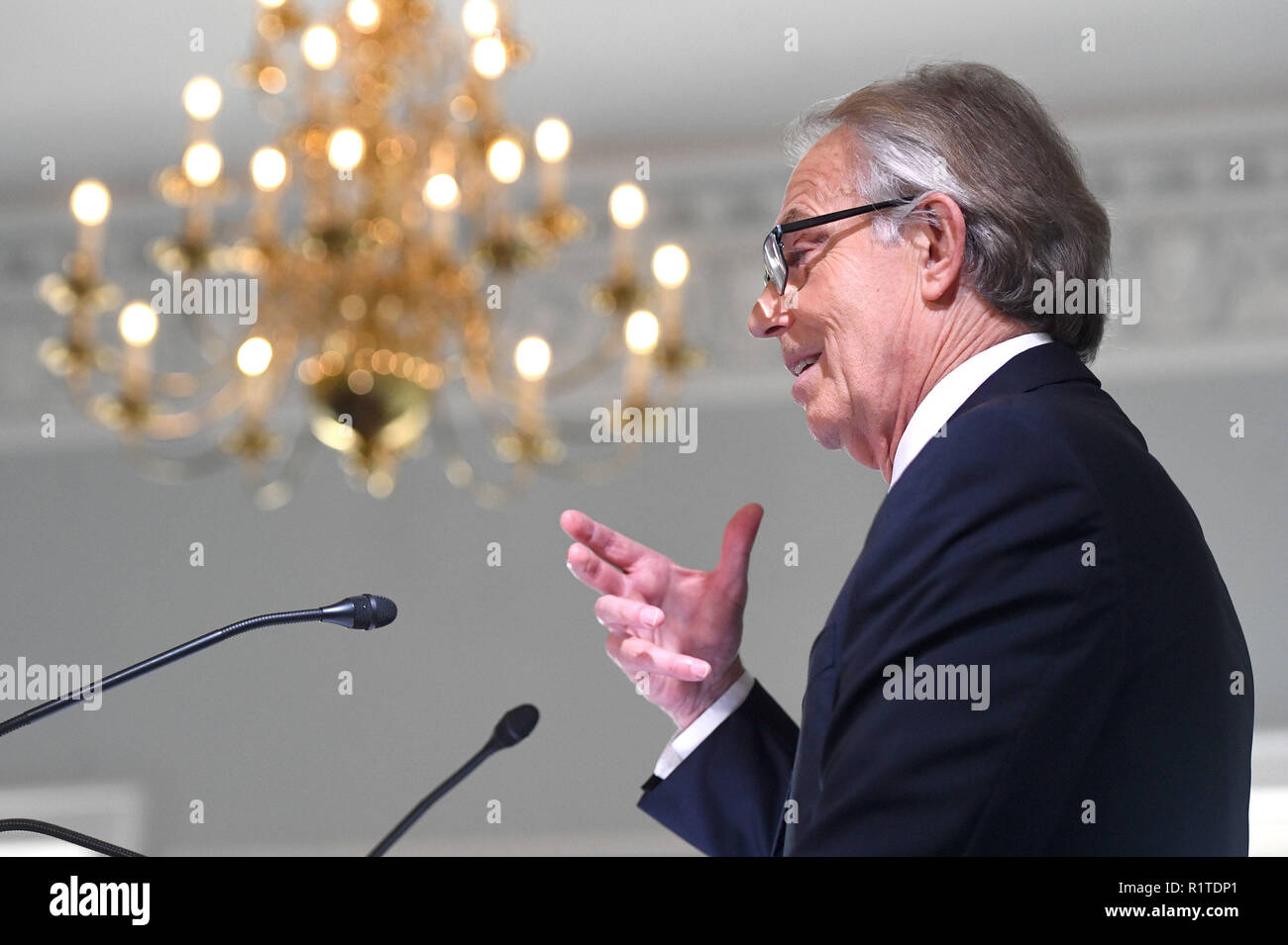 Former prime minister Tony Blair makes a speech on progressive politics ...