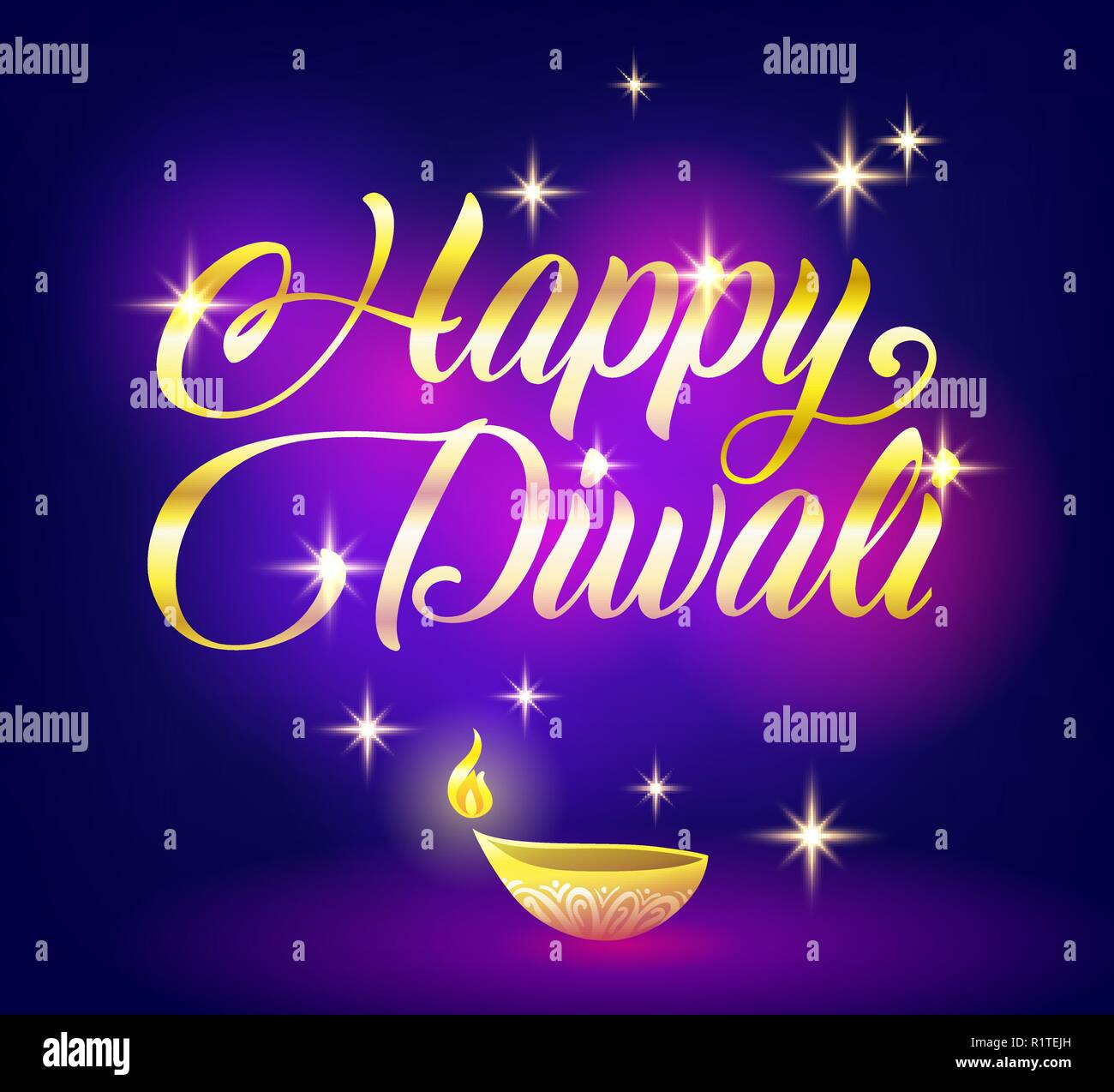 Golden Happy Diwali congratulation with stars on black background Stock ...