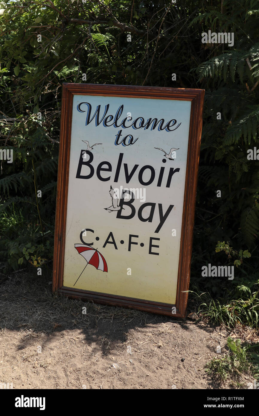 Sign for the cafe at Belvoir Bay, Herm Island, Channel Islands, UK ...