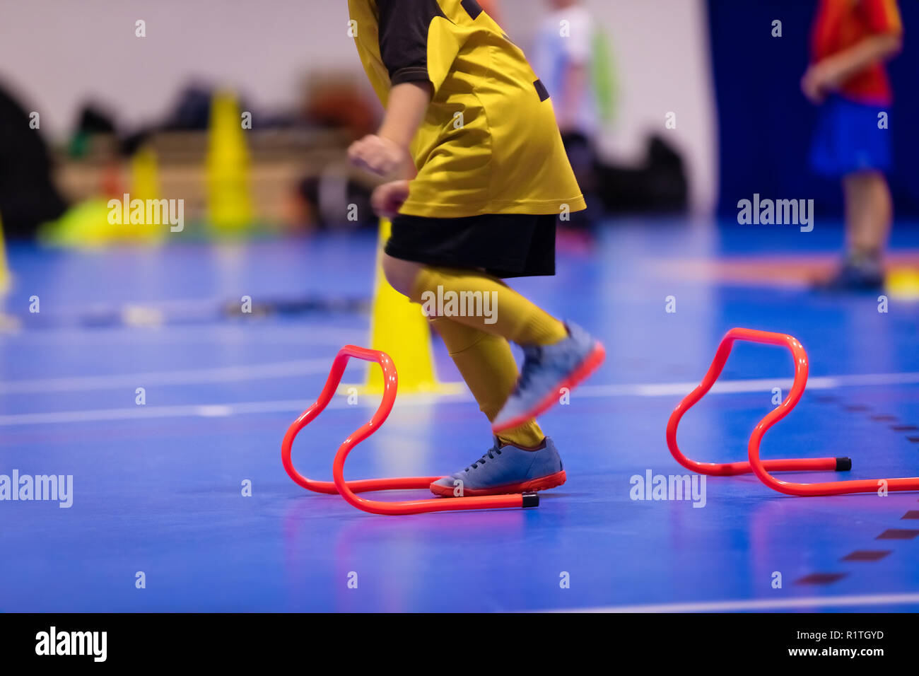 Children training futsal jumping drills. Futsal indoor soccer training ...