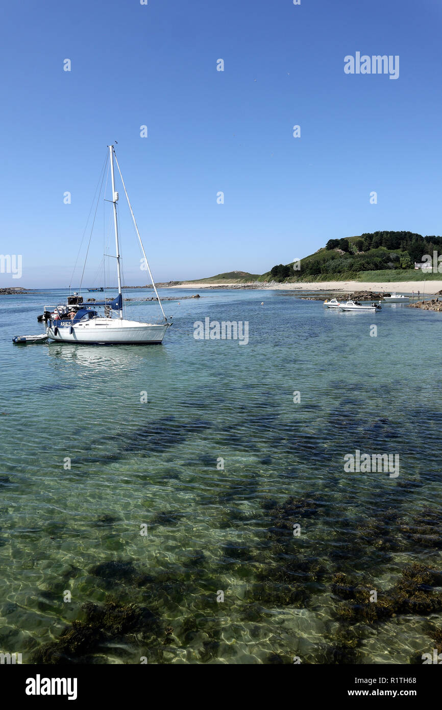 The harbour at Herm Island, Channel Islands, UK, Moored yacht Stock Photo - Alamy