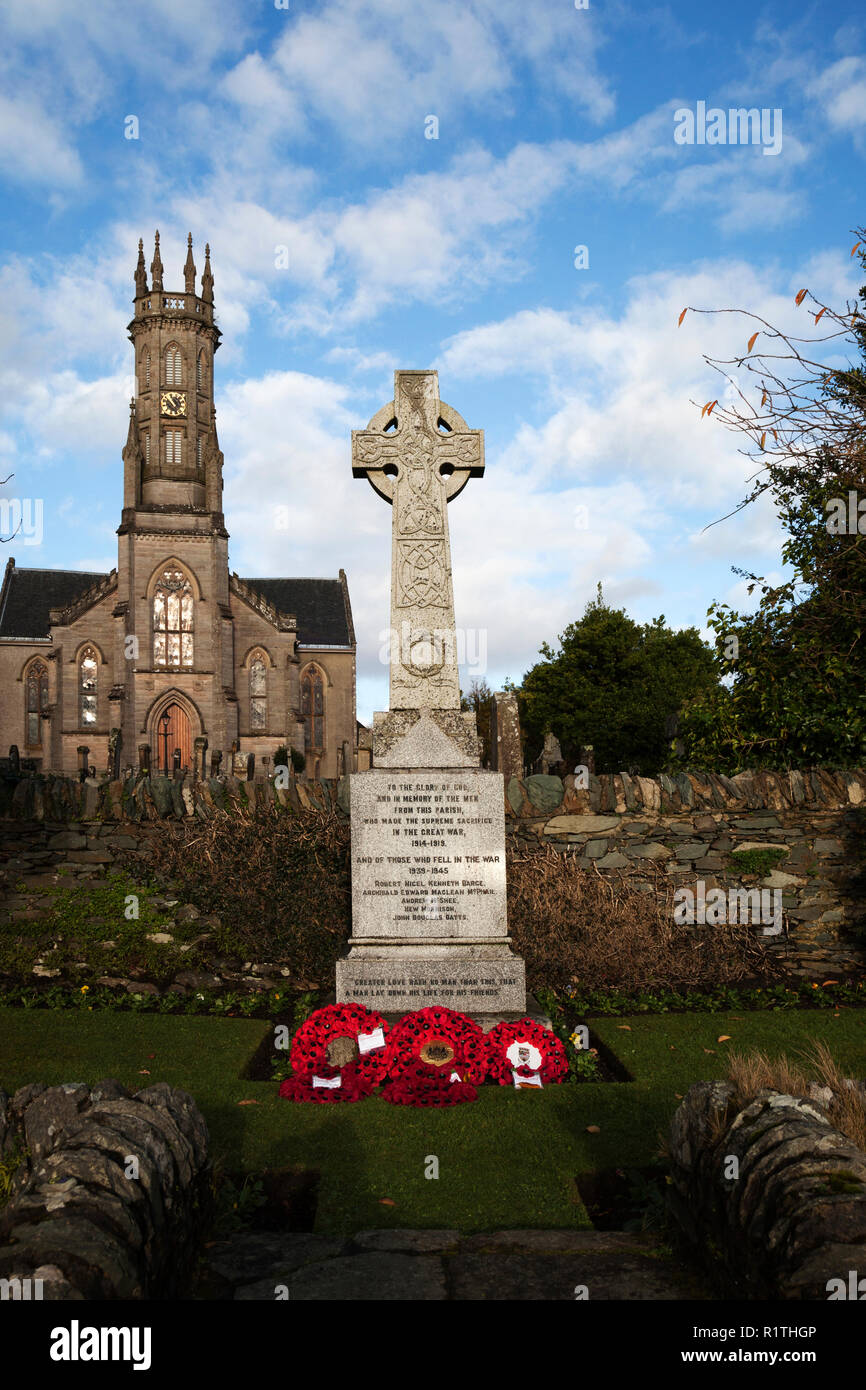 War Memorial with poppy wreaths by Rhu & Shandon Parish Church, Rhu ...