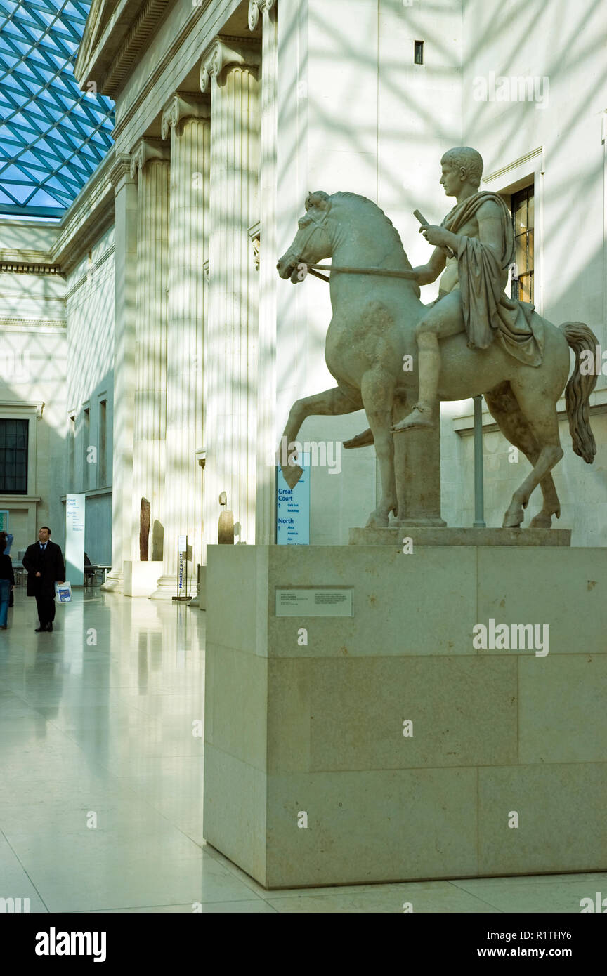 A Roman equestrian statue in the Great Court at the British Museum ...