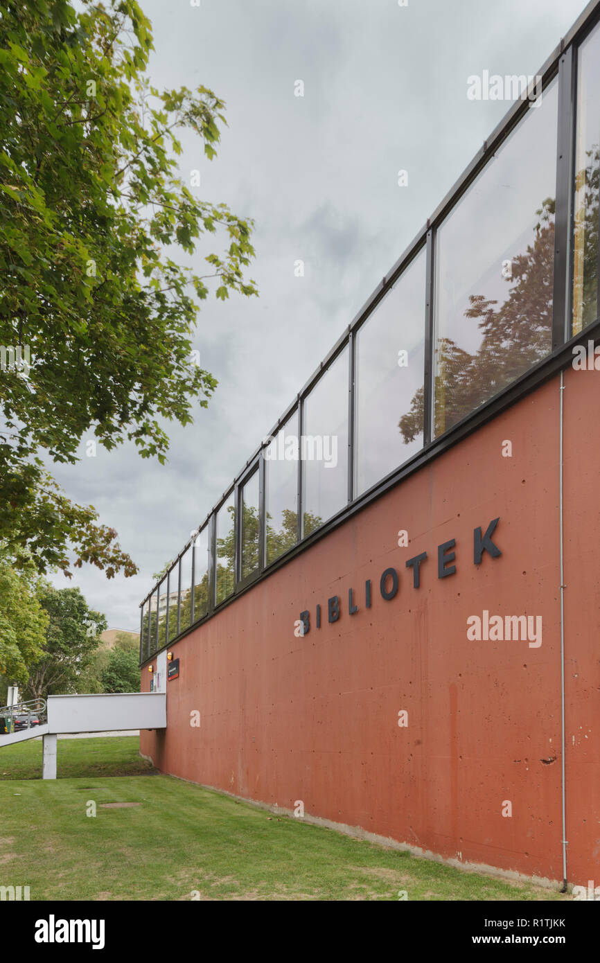 Exterior view against cloudy sky. Deichman Library Boler, Oslo, Norway ...