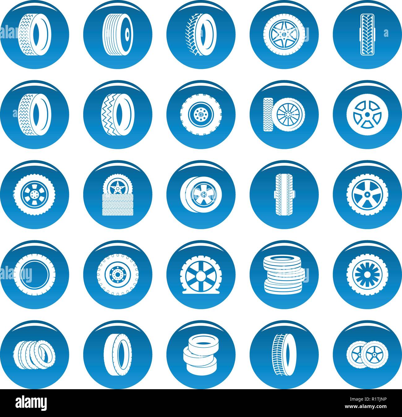 Tire icons set blue. Simple illustration of 25 tire vector icons for ...