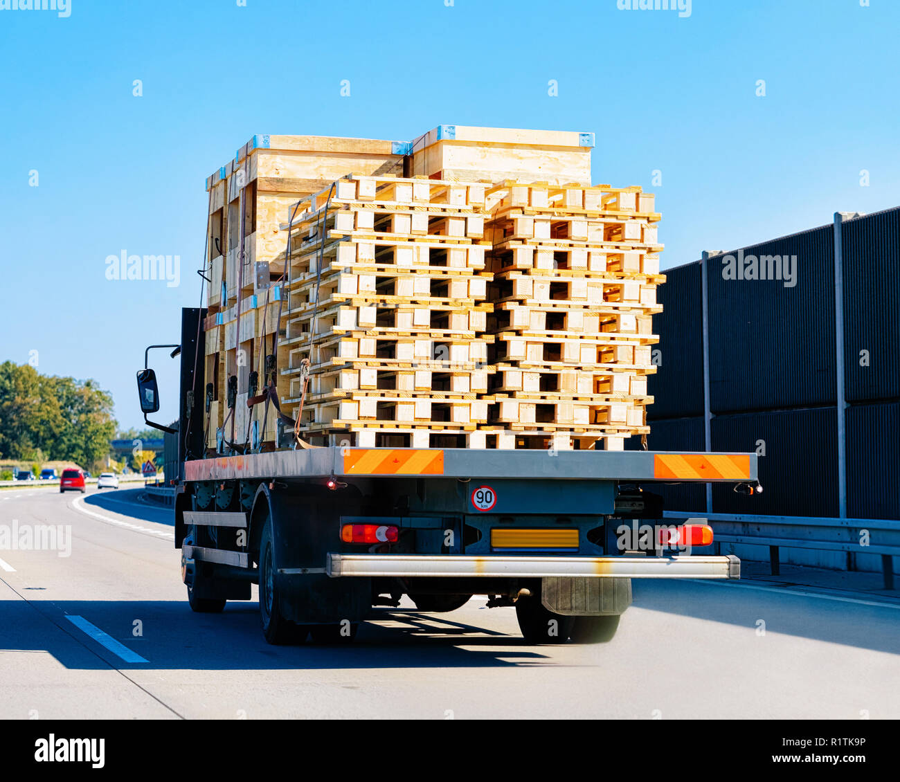 Carrier vessel in the highway road in Poland. Lorry transport ...