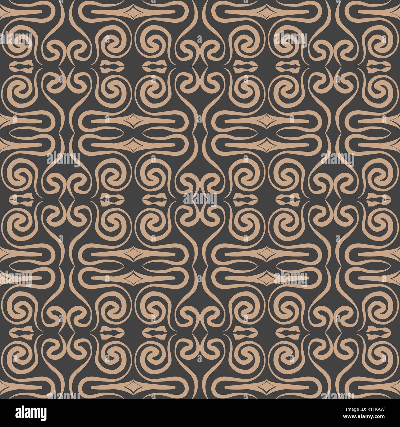 Vector damask seamless retro pattern background spiral vortex cross aboriginal frame vine ...