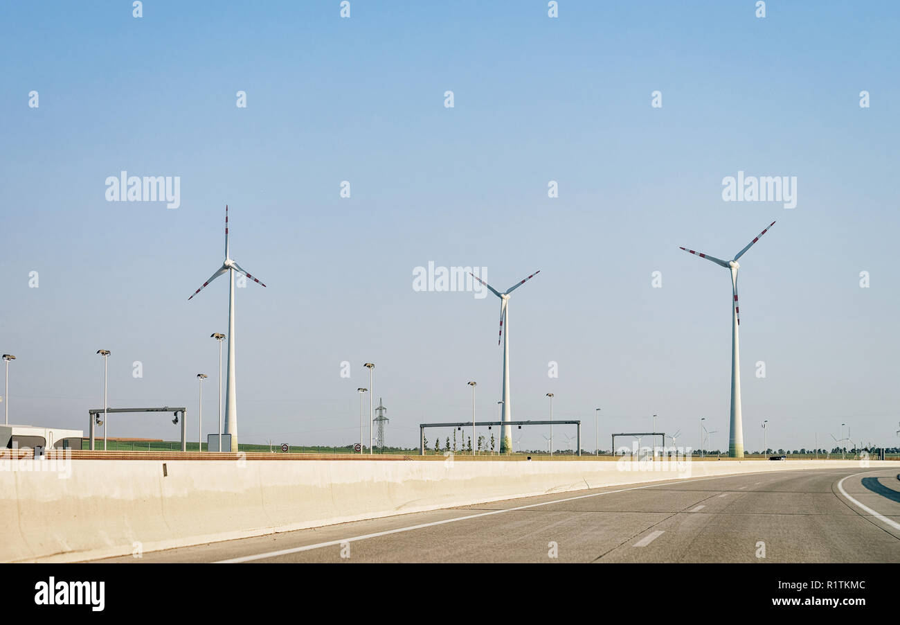 Wind mills and highway road, South Moravia, Czech Republic Stock Photo ...