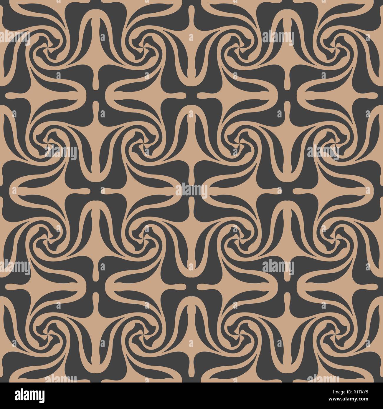 Vector damask seamless retro pattern background spiral vortex curve cross frame kaleidoscope ...