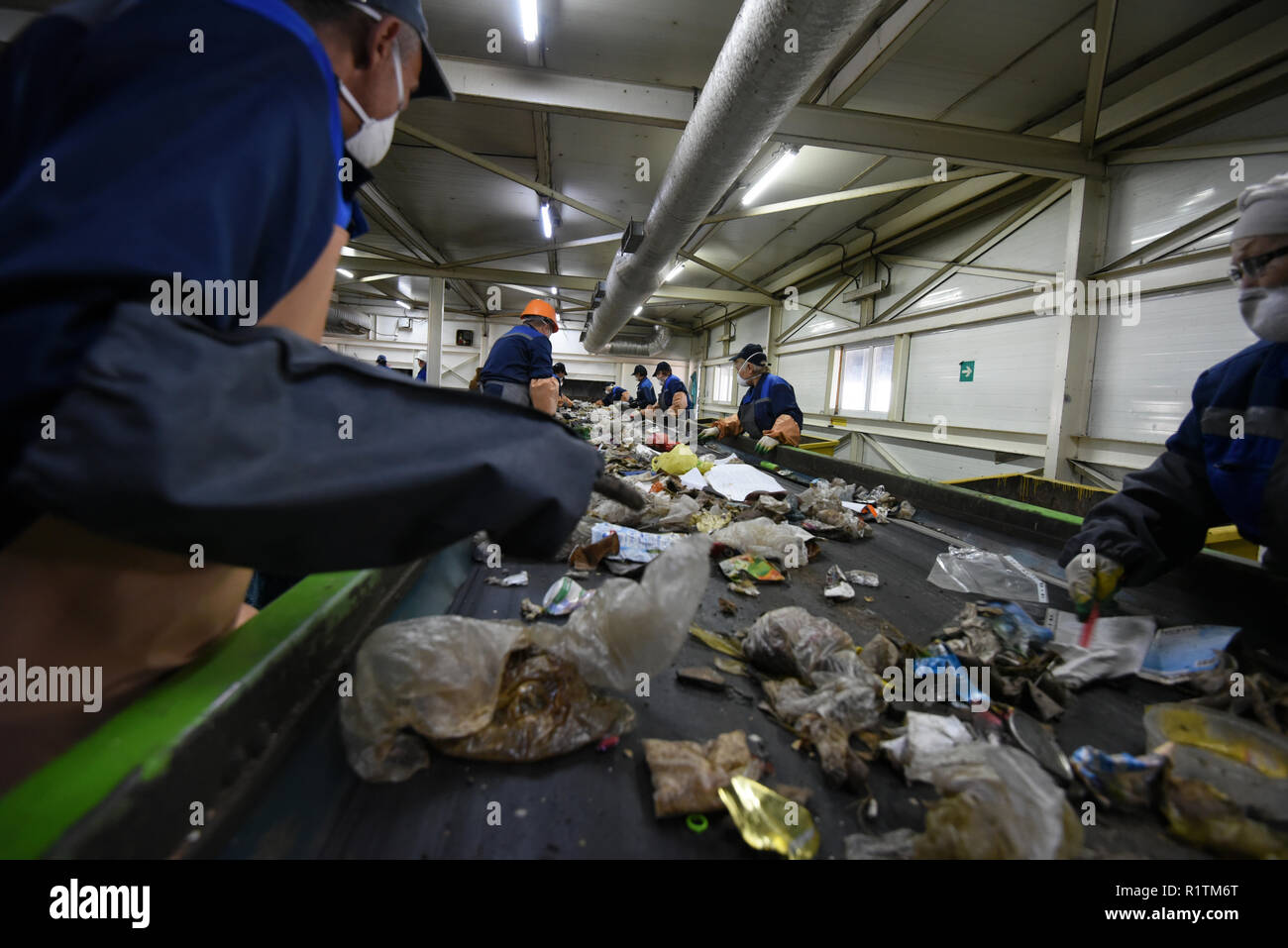 Manual waste sorting line at the mixed-waste processing facility in ...