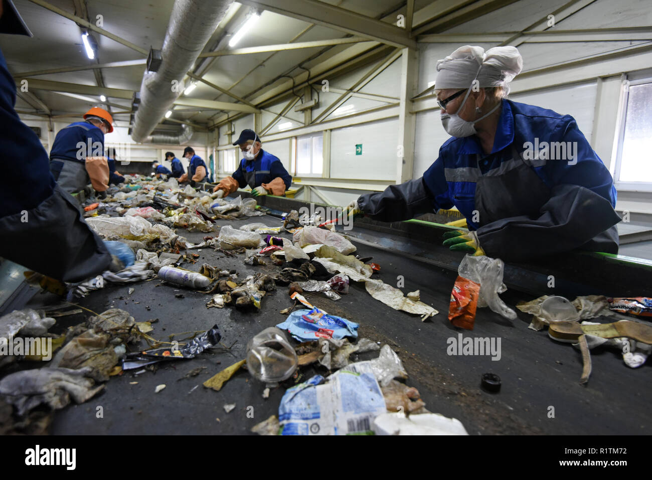Manual waste sorting line at the mixed-waste processing facility in ...