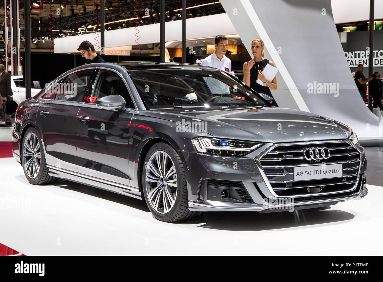 PARIS - OCT 3, 2018: Audi A8 TDI quattro car presented at the Paris ...