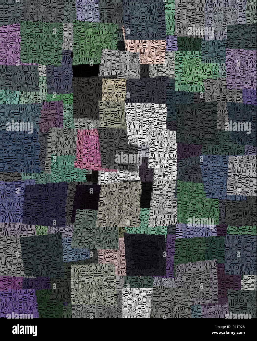 Abstract painting. Squares with words. Image composed entirely of text ...